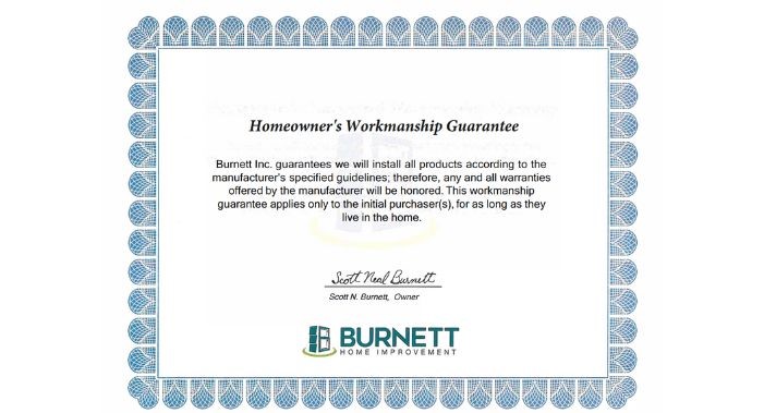Homeowner's Workmanship Guarantee