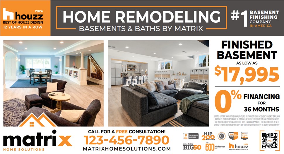 Finished Basements As Low As $17,955 | Bath Remodels As Low As $7,995
